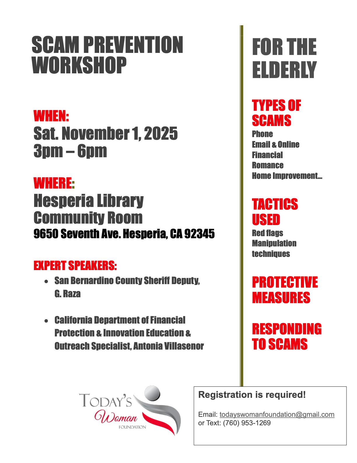 Scam Prevention Workshop Registration - Today's Woman Foundation